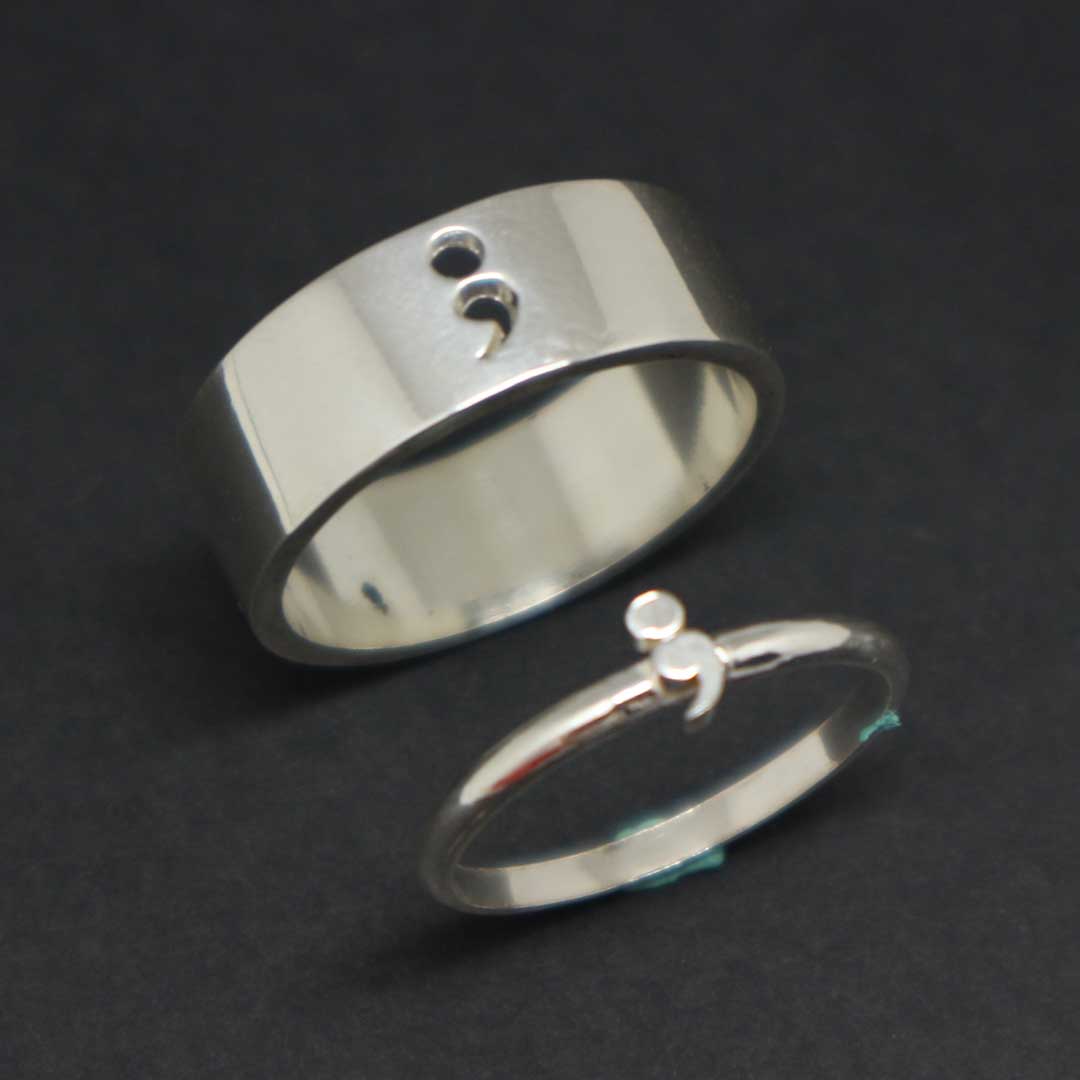 Semicolon Rings for Couple – Handmado.com